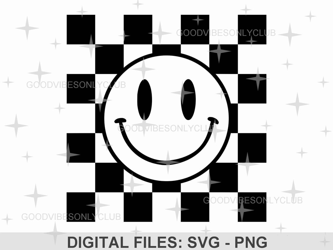 Checkered Happy Face SVG PNG: Retro Boho Design (digital Download Files ...