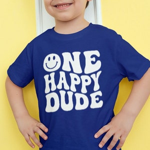 One Happy Dude SVG PNG, 1st Birthday SVG, Retro Wavy Text, Happy Face ...