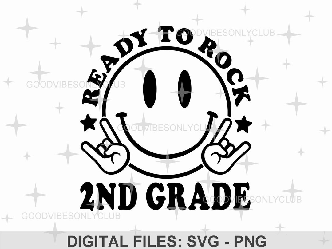 Ready to Rock 2nd Grade SVG PNG, School Shirt, Retro Smile, First Day ...