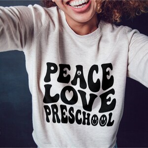 Peace Love Preschool SVG, Back to School SVG PNG, Retro Wavy Text ...