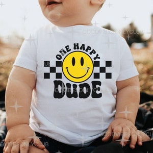 One Happy Dude SVG PNG, 1st Birthday SVG, Retro Happy Face, Birthday ...