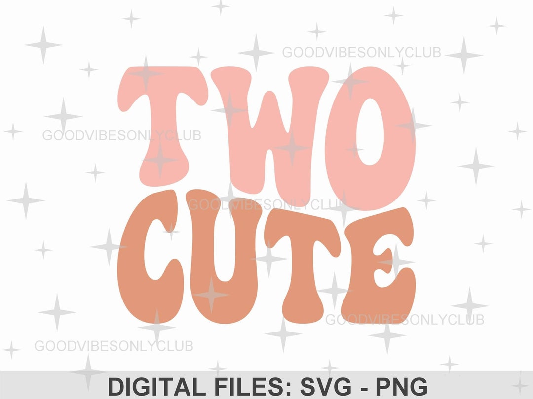 Two Cute Birthday Shirt PNG SVG, Second Birthday SVG, Retro Wavy Text ...