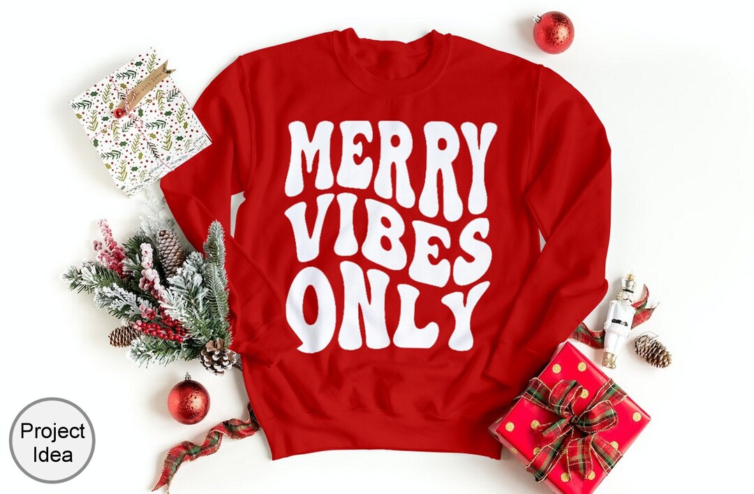 Merry Vibes Only SVG, Christmas Shirt PNG, Retro Wavy Text SVG, Trendy ...