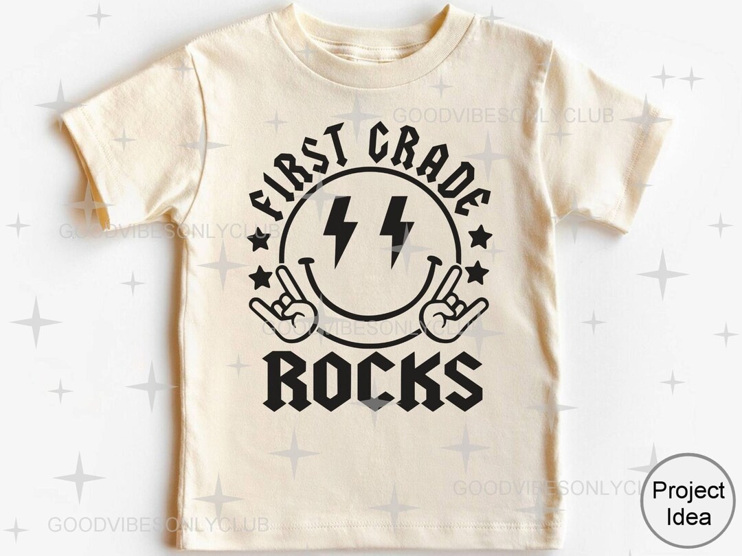 First Grade Rocks SVG PNG, Retro Happy Face, Back to School, Funny Kids ...