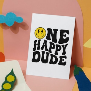 One Happy Dude PNG SVG, First Birthday SVG, Retro Wavy Text, Happy Face ...