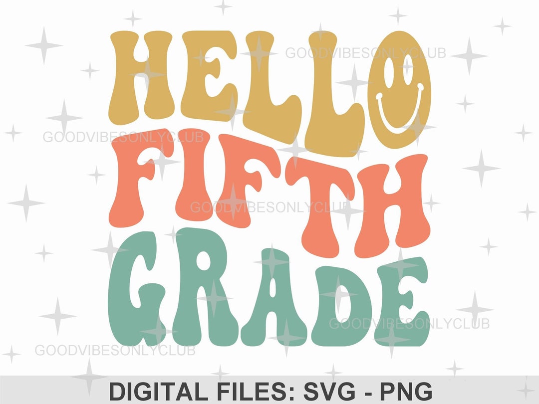 Hello Fifth Grade SVG Back to School SVG PNG Retro Wavy - Etsy
