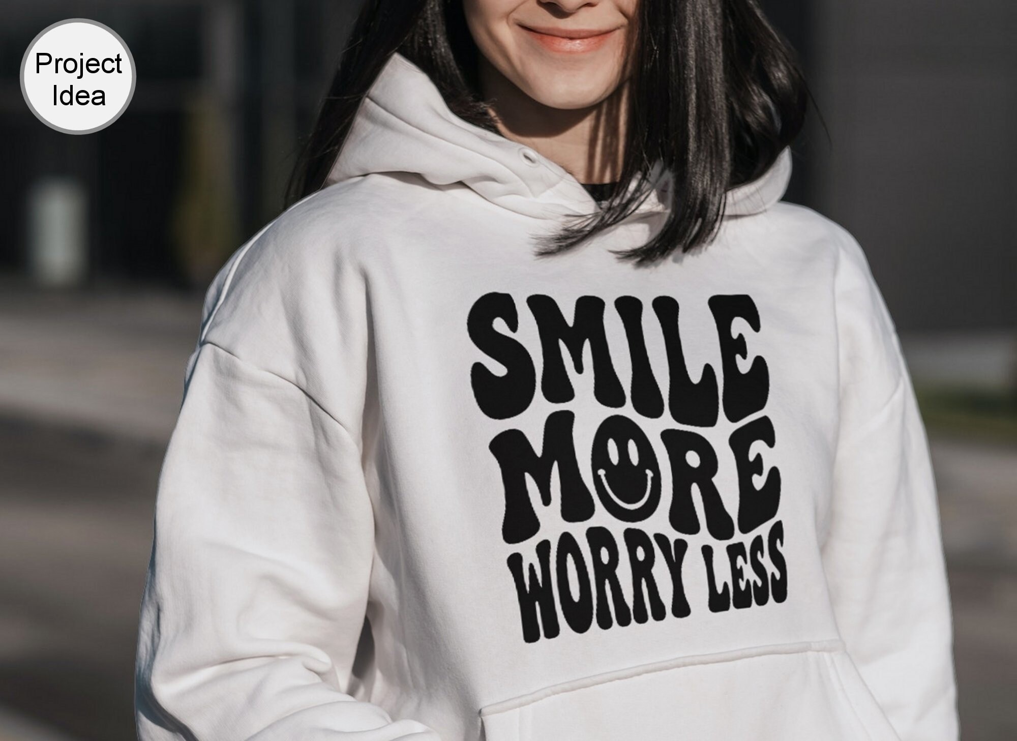Smile More Worry Less SVG PNG Retro Wavy Text Happy Face - Etsy
