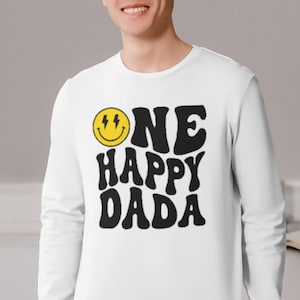 One Happy Dada SVG PNG, Birthday Dad SVG, Retro Wavy Text, 1st Birthday ...