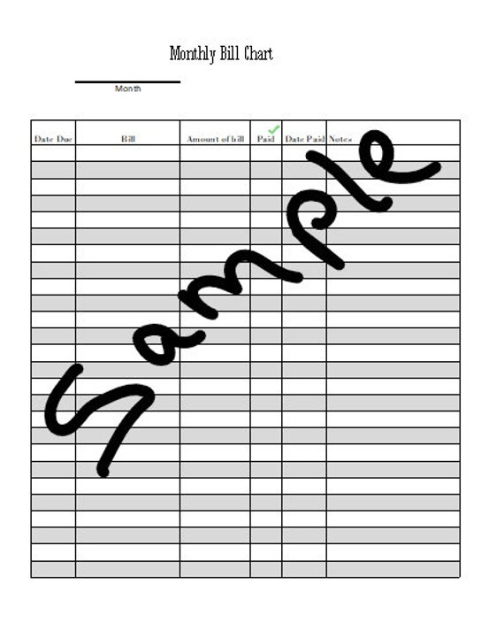 Monthly Bill Chart - Etsy