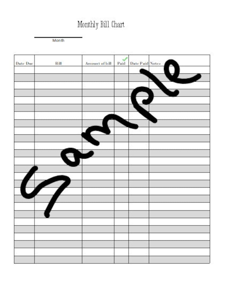 Monthly Bill Chart - Etsy