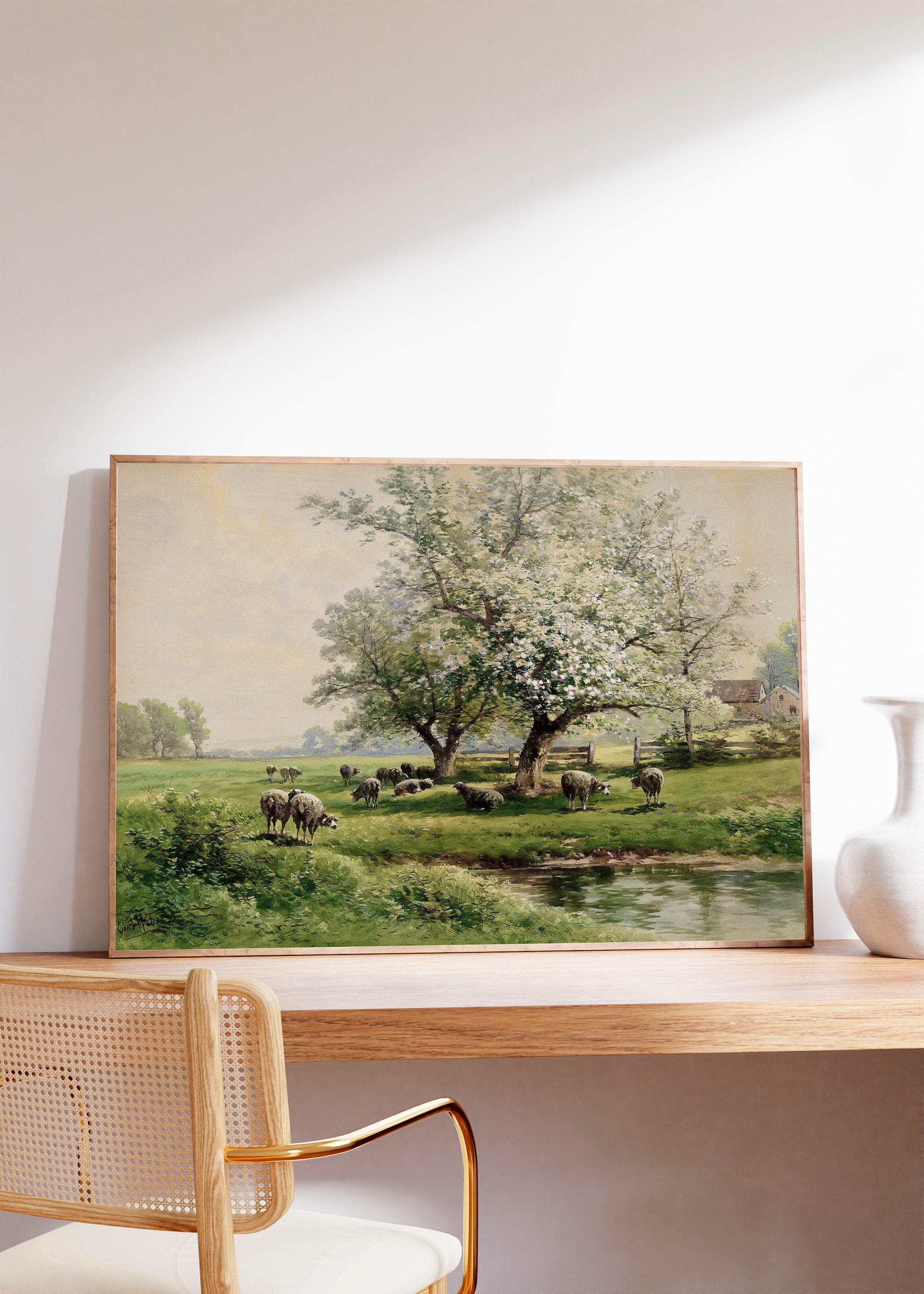Vintage Pastoral Landscape With Sheep Print, Carl Weber Reproduction - Etsy