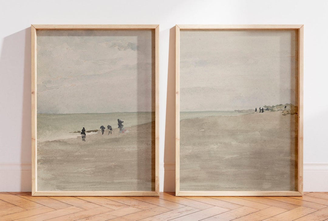 Muted Beach Prints Set of 2, Vintage Coastal Wall Art - Etsy