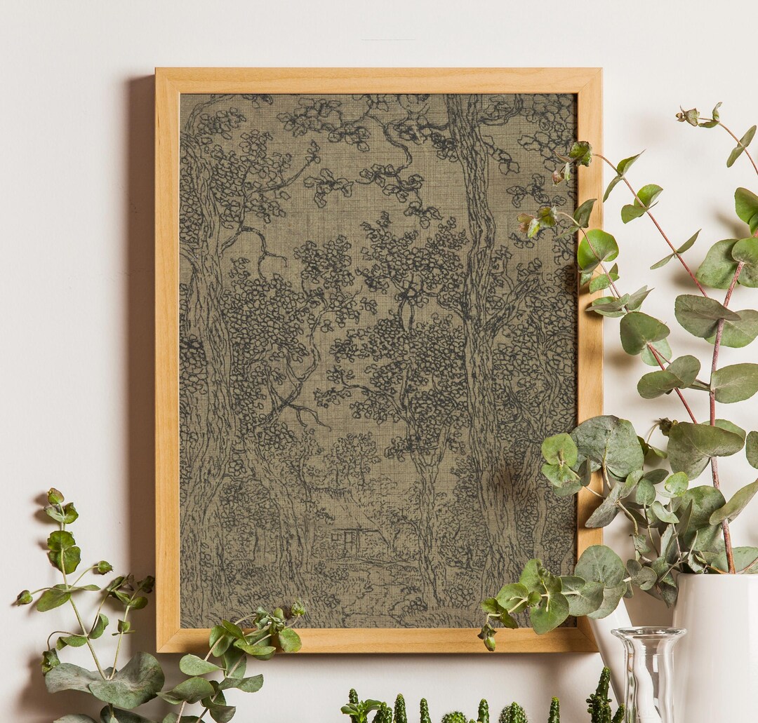 Antique Textile Sketch Art, Rustic Drawing Wall Art Printed, Moody ...