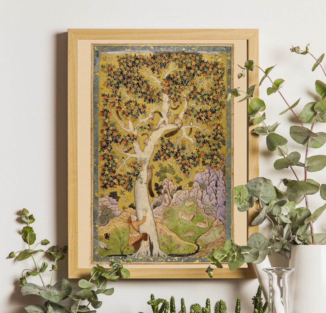 Vintage Tree Print, Abu'l Hasan and Mansur Squirrels in a Plane Tree ...