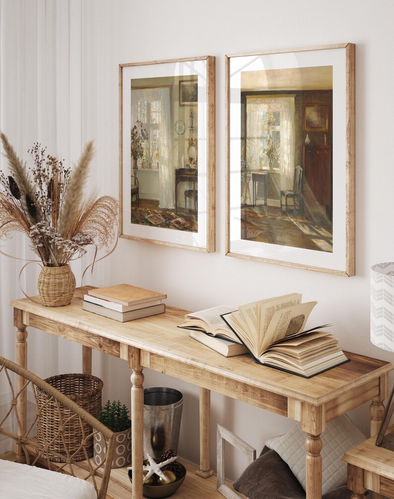 Woman Reading Painting, Gallery Wall Set of 3 Prints, Eclectic Vintage ...