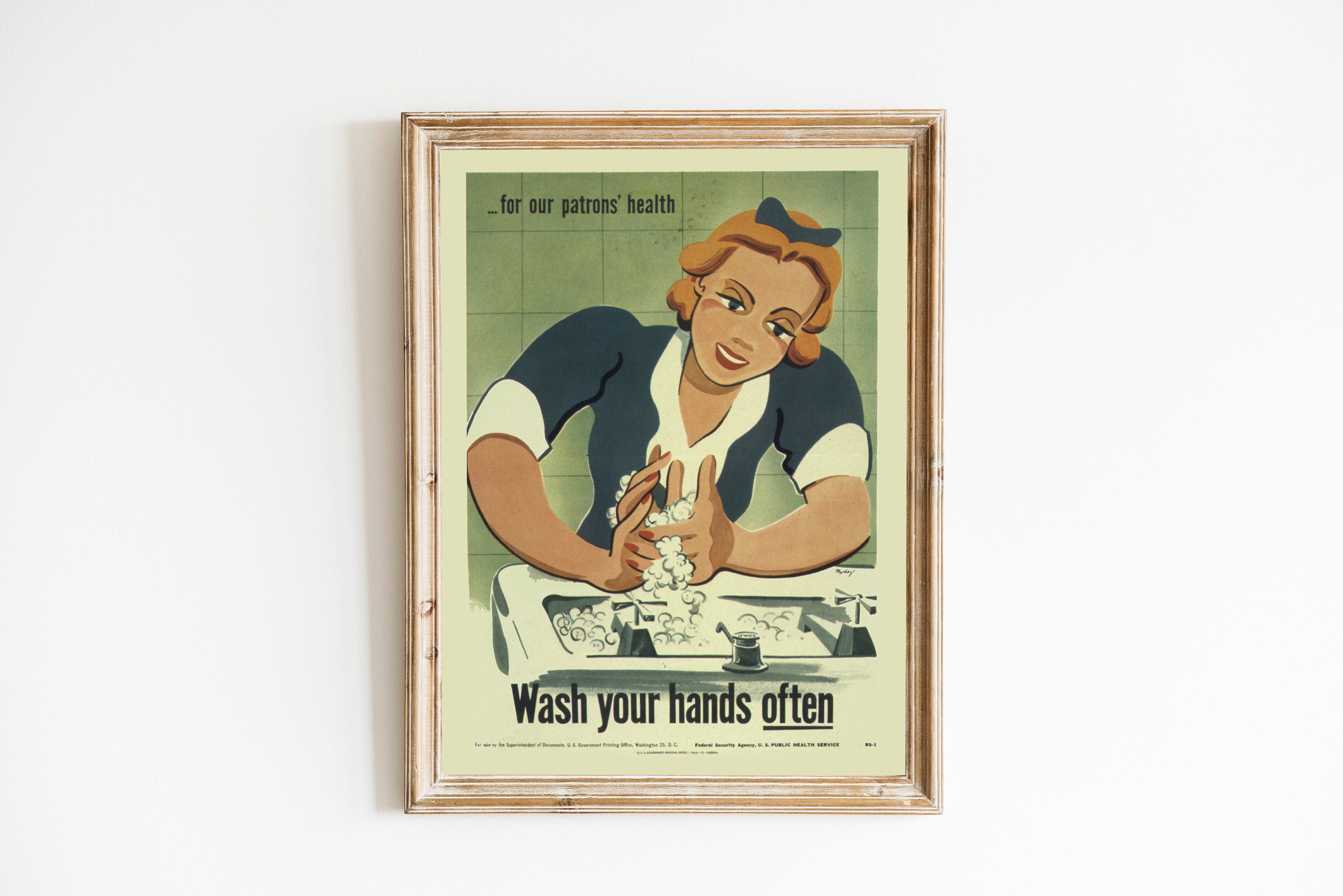 Vintage Wash Your Hands Poster Print Kitchen Wall Art | Etsy