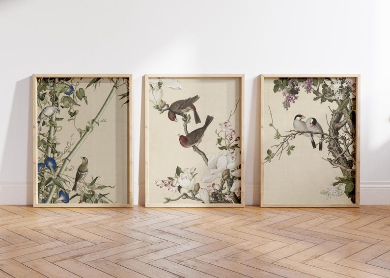 Chinoiserie Bird Print Set: Vintage Chinese Art Triptych - Etsy
