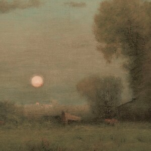 Moonlight Landscape Painting, Vintage Moonlight Print, Moody Landscape ...