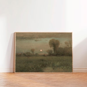 Moonlight Landscape Painting, Vintage Moonlight Print, Moody Landscape ...