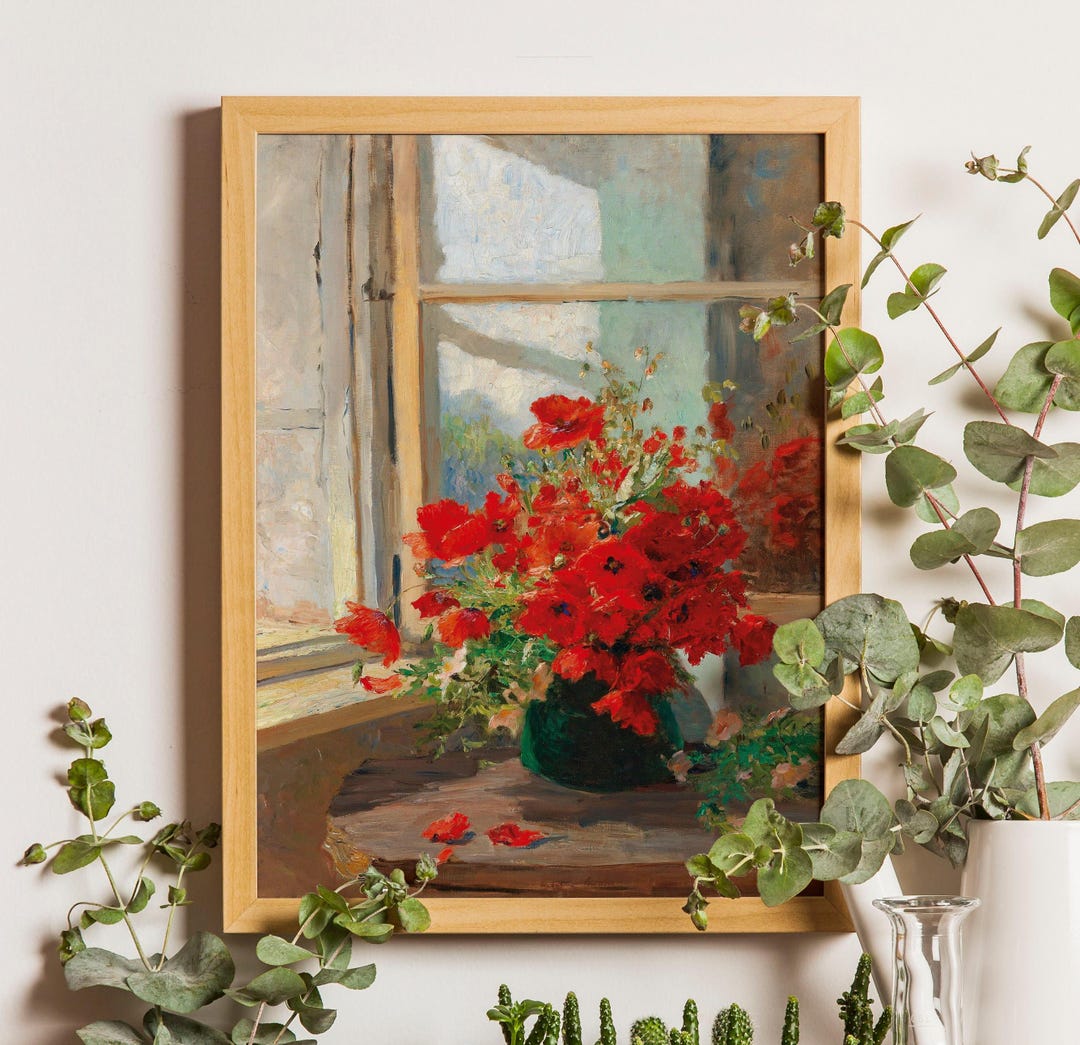 Vintage Red Poppies Art Print, Farmhouse Flower Bouquet Wall Decor - Etsy