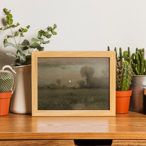 Moonlight Landscape Painting, Vintage Moonlight Print, Moody Landscape ...