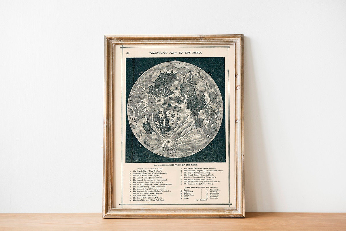 Vintage Moon Map Antique Moon Print Vintage Lunar Map of the | Etsy Canada