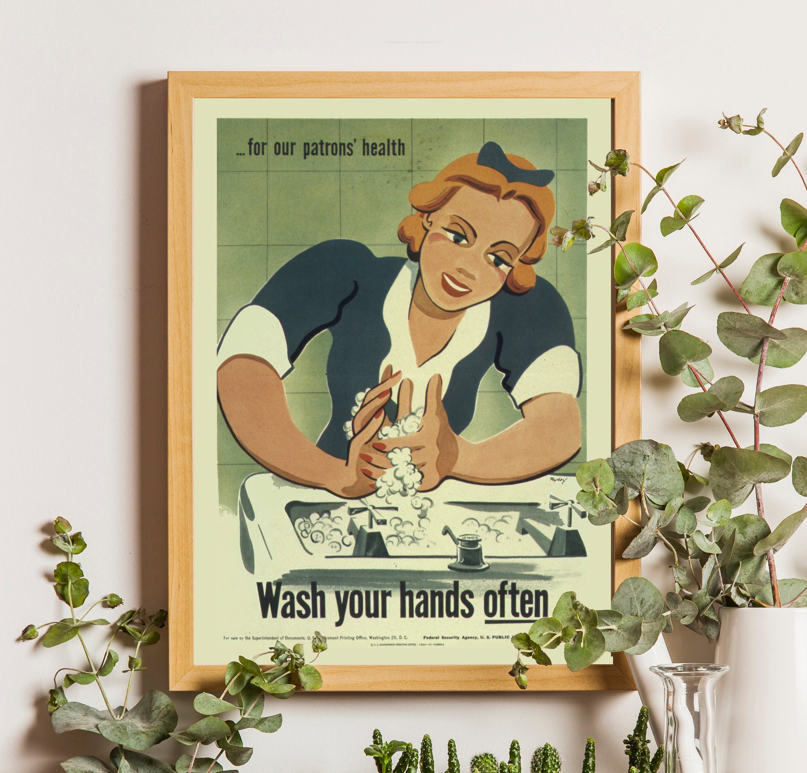 Vintage Wash Your Hands Poster Print Kitchen Wall Art | Etsy