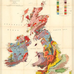 Geological Map of Great Britain and Ireland, Geological Map UK, Vintage ...