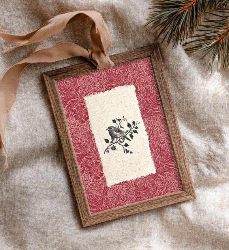 Vintage Cottagecore Bird Illustration on Red Floral Background – Bird ...
