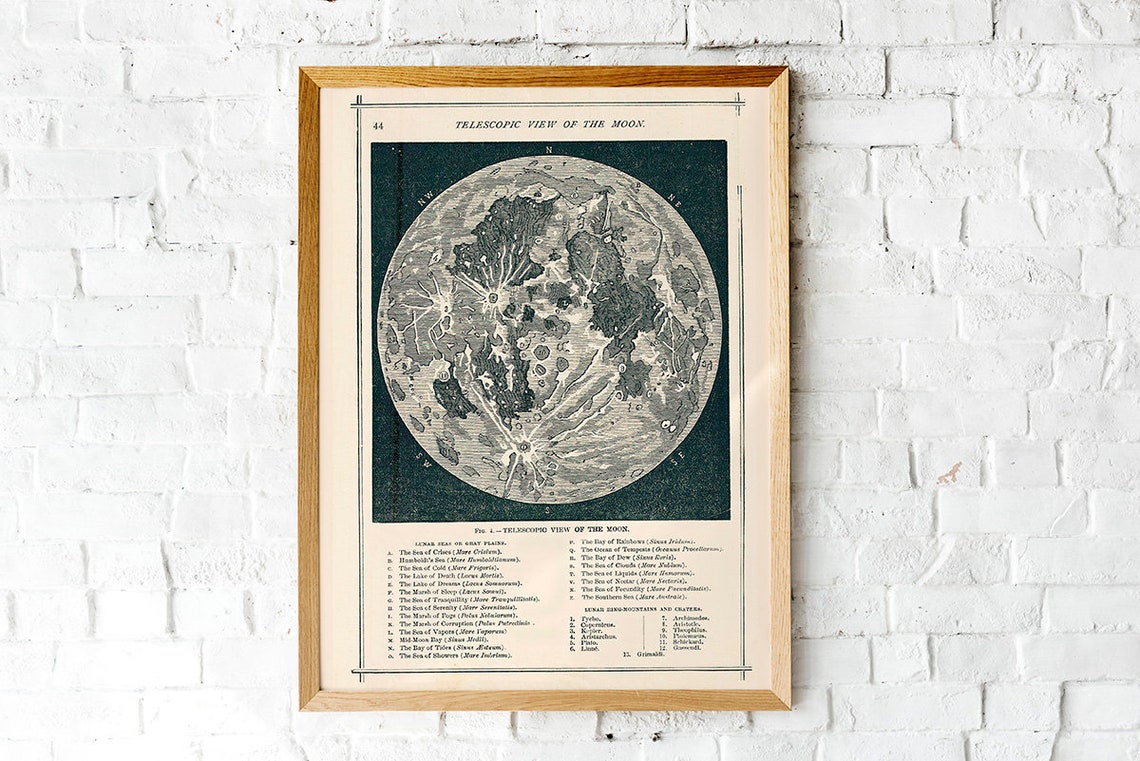 Vintage Moon Map Antique Moon Print Vintage Lunar Map of the | Etsy Canada