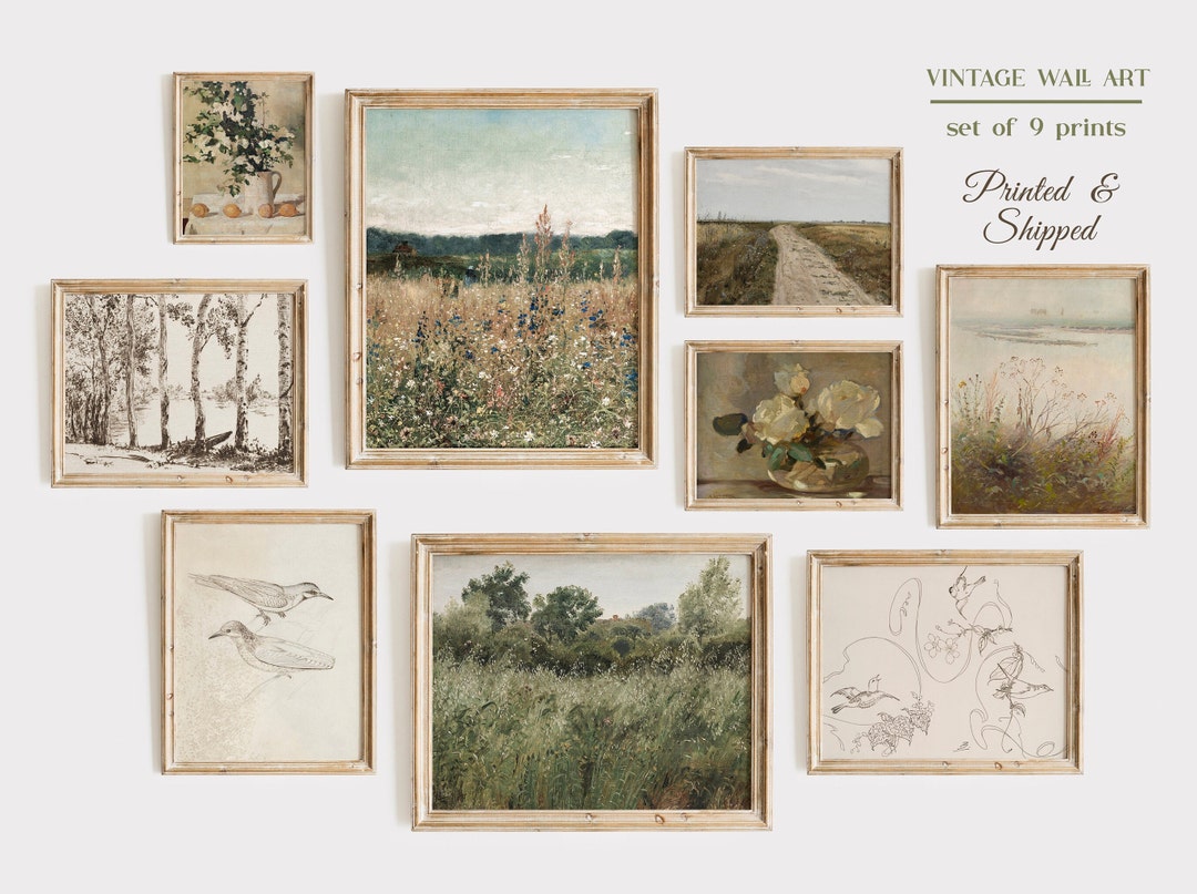 Vintage Set of 9 Prints, French Country Gallery Wall Art, Antique ...