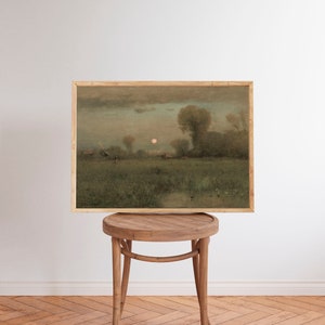 Moonlight Landscape Painting, Vintage Moonlight Print, Moody Landscape ...