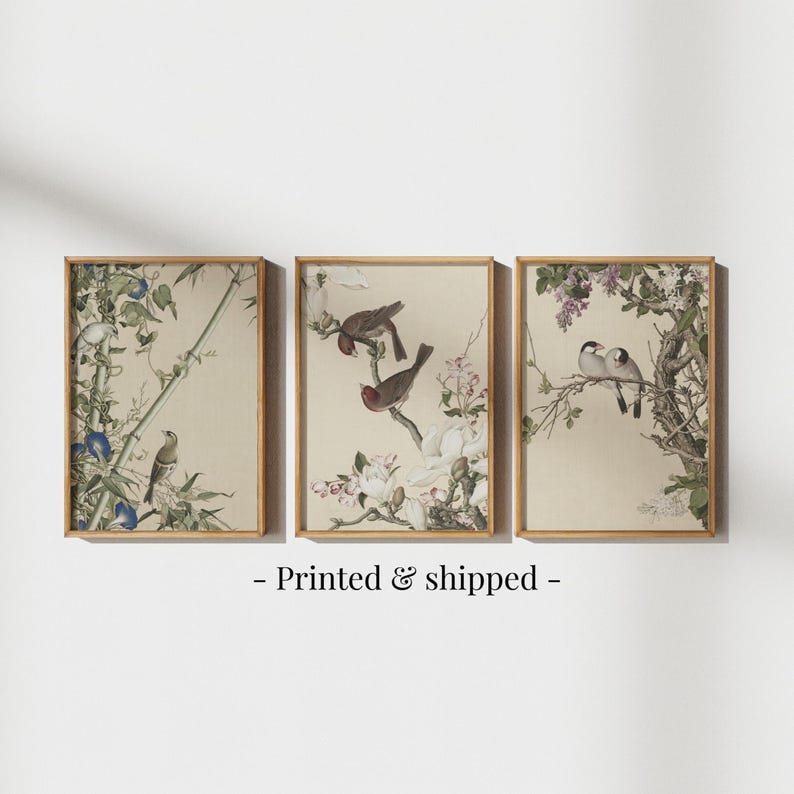 Chinoiserie Bird Print Set: Vintage Chinese Art Triptych - Etsy