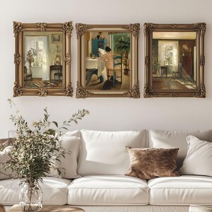 Woman Reading Painting, Gallery Wall Set of 3 Prints, Eclectic Vintage ...