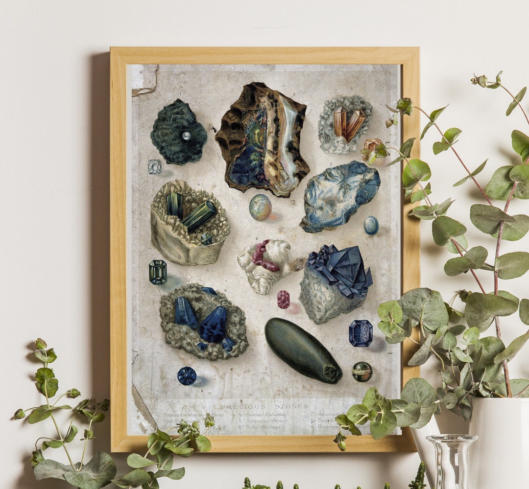 Precious Stones Print, Gemstones Print, Crystal Style, Vintage Mineral ...