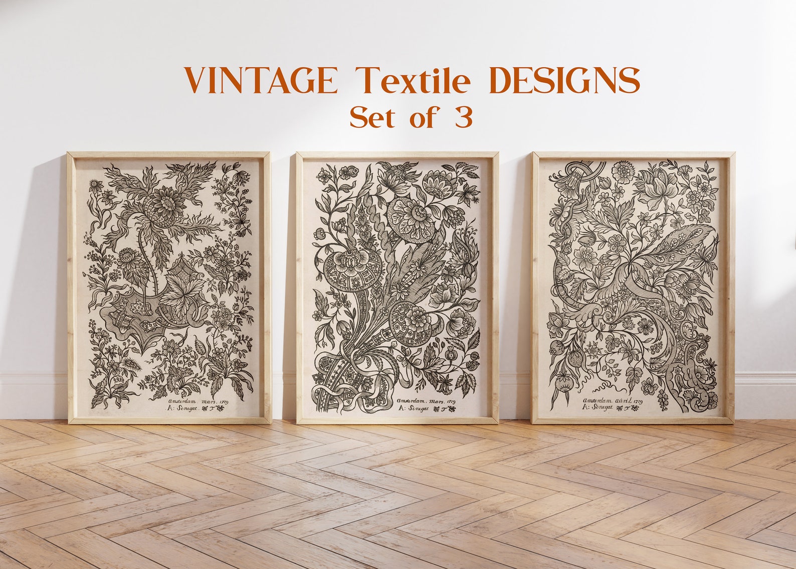 Vintage Textile Designs Print Set Botanical Prints Art | Etsy