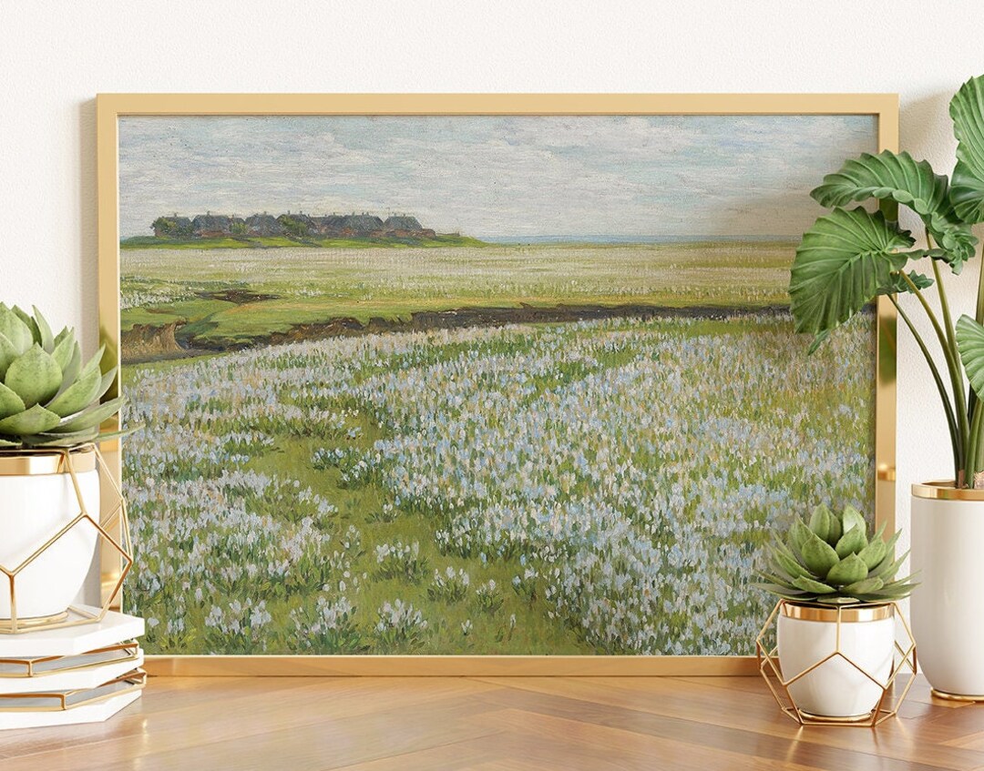 Spring Meadow Painting, Vintage Landscape Print, Country Field, Meadow ...