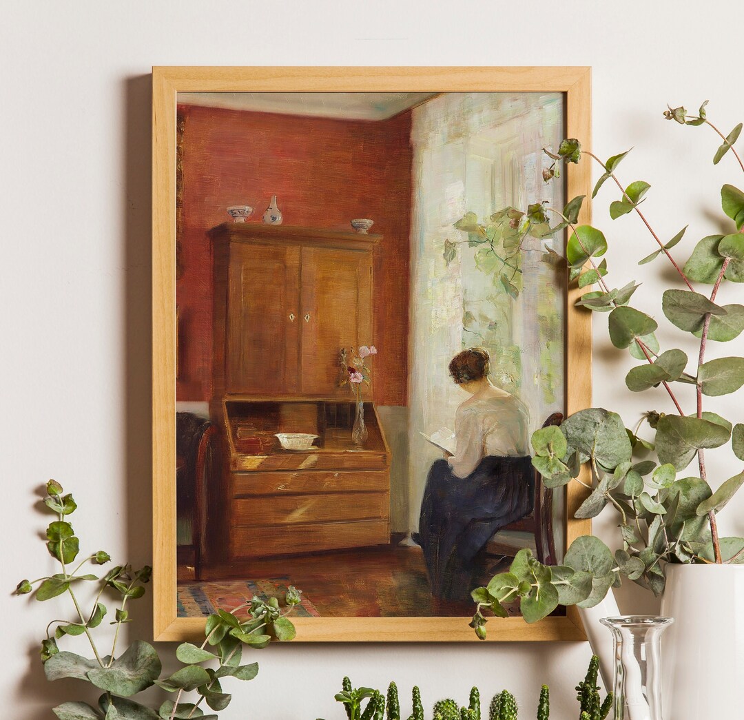 Antique Portrait Woman Reading, Vintage Print Bedroom Wall Decor, Woman ...