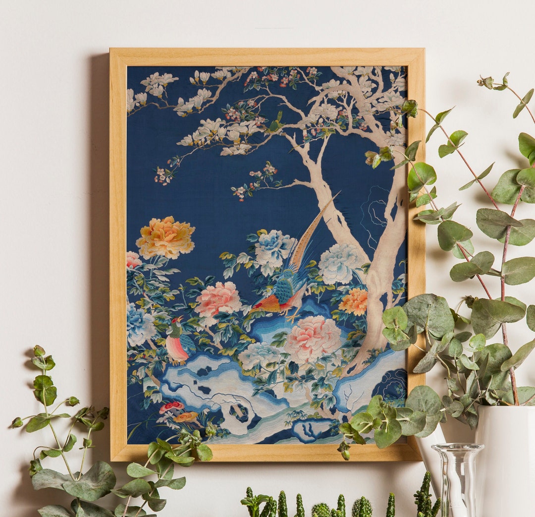 Chinoiserie Textile Print Set, Bird and Botanical Textile Print Set ...