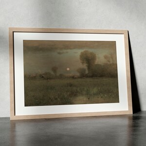 Moonlight Landscape Painting, Vintage Moonlight Print, Moody Landscape ...