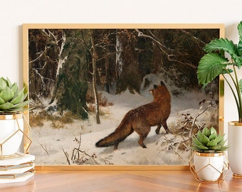 Winter Fox Print, Vintage Winter Landscape Print, Fox in Winter ...