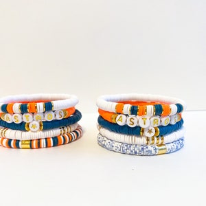 BEST SELLER Astros Heishi Bracelet | Polymer Clay Disc Bracelet | Stack Bracelet|custom Name ...