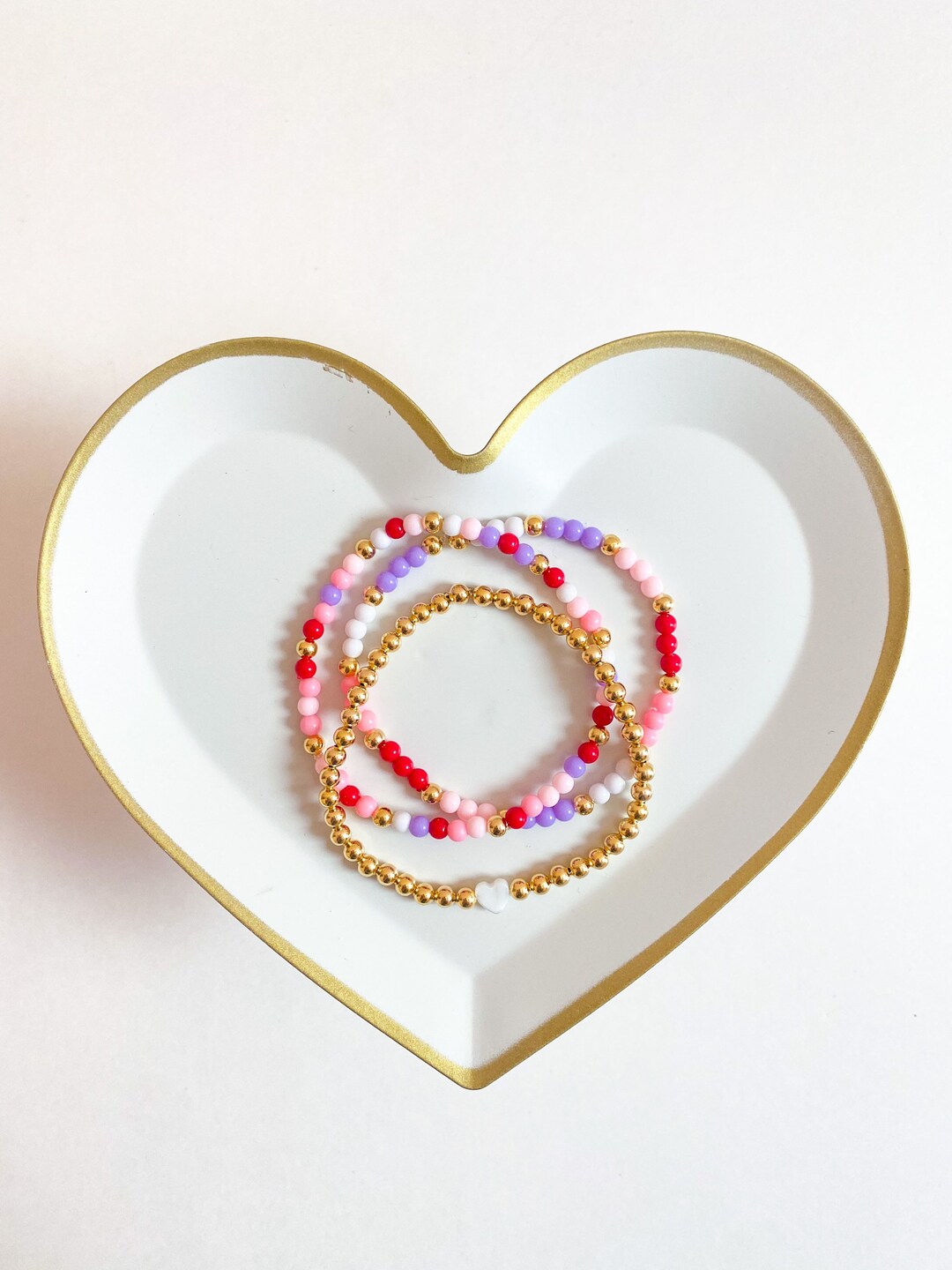 Seasonal Valentine Stacks | Beaded Heart Bracelet | Pre-made Vday ...