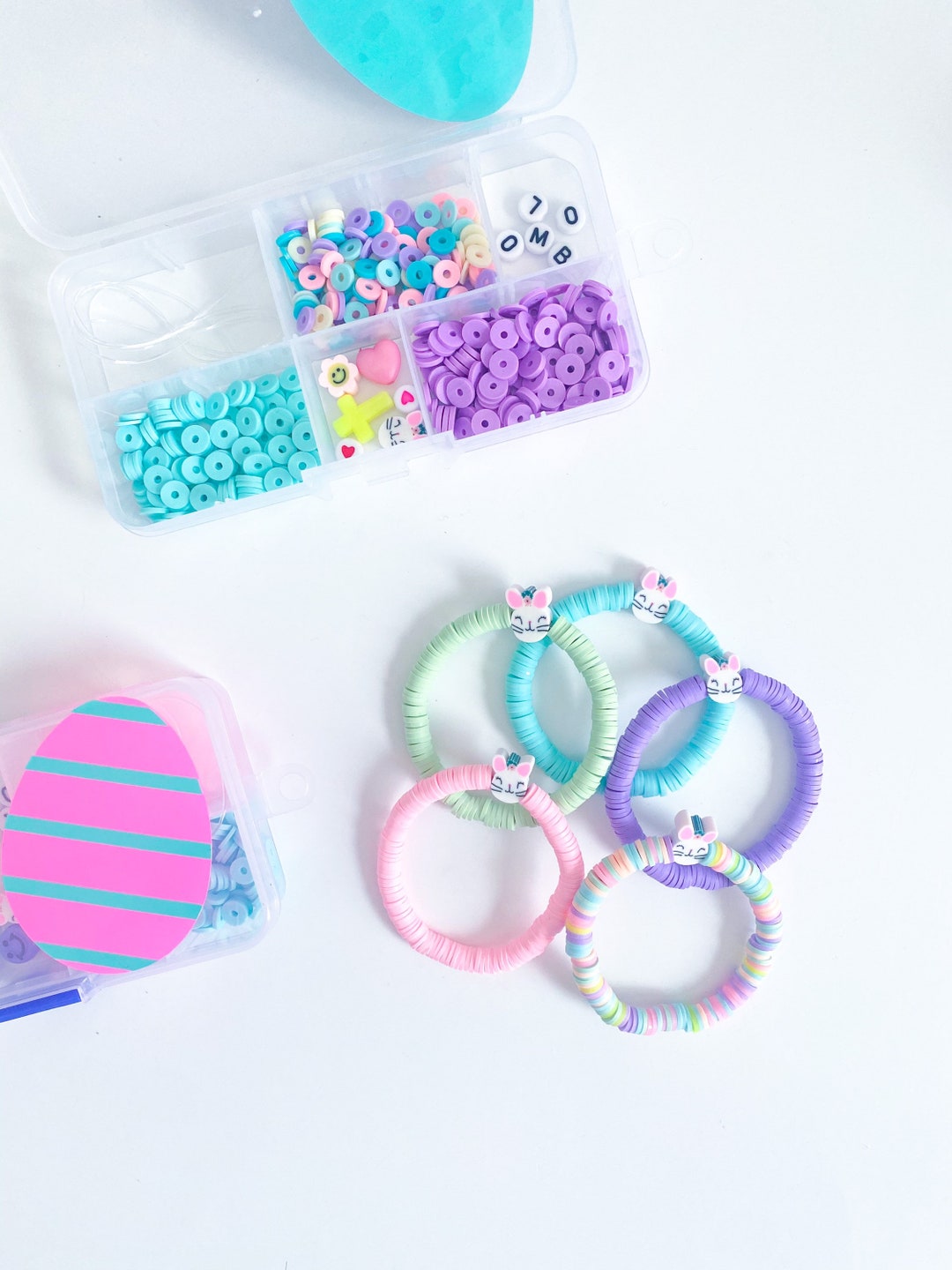 Kids Easter Heishi Bracelet | Polymer Clay Bracelet | Bunny Bracelet ...