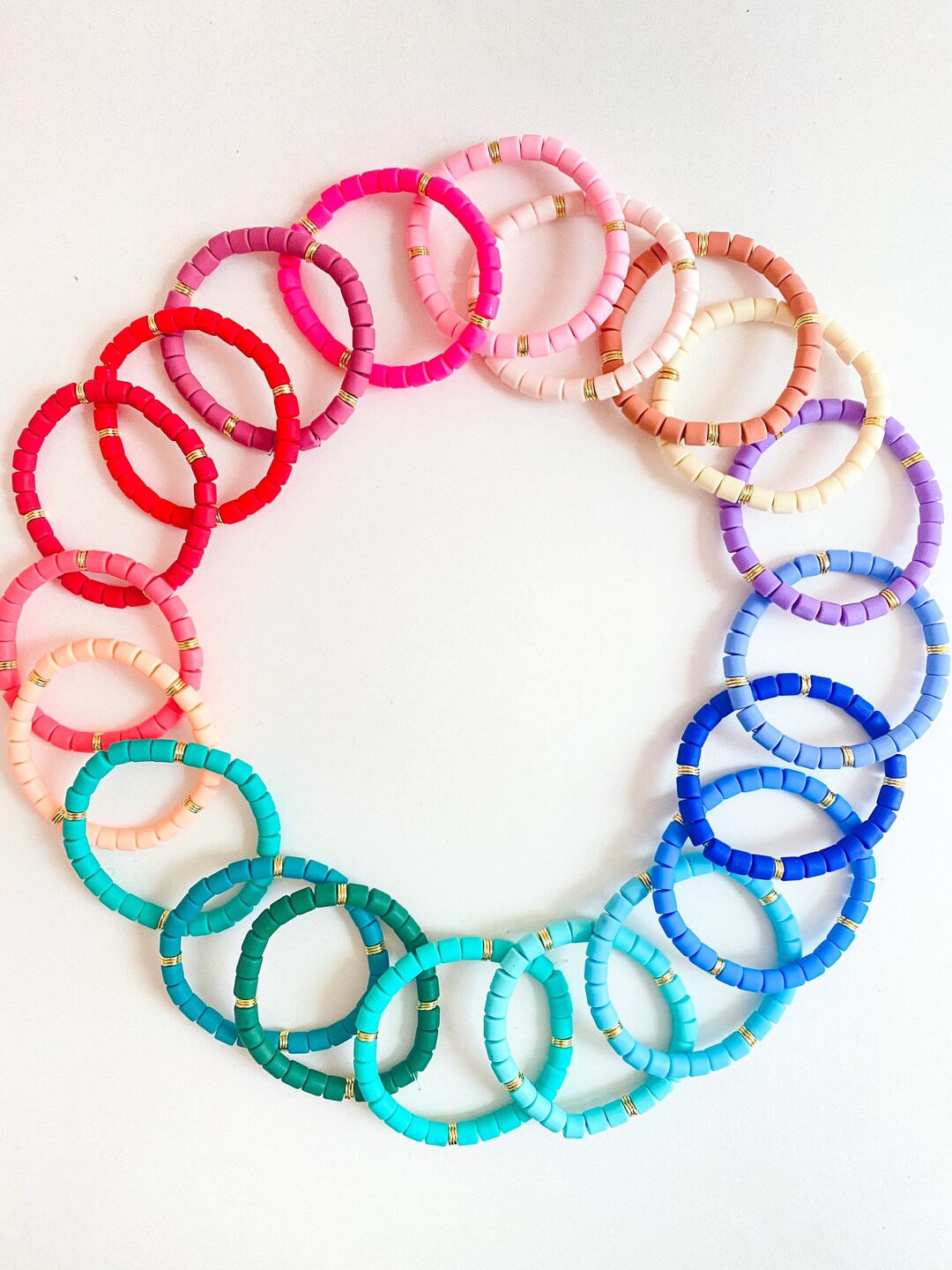 Thick Heishi Bracelet | 6mm Polymer Clay Disc Bracelet | Stack Bracelet ...