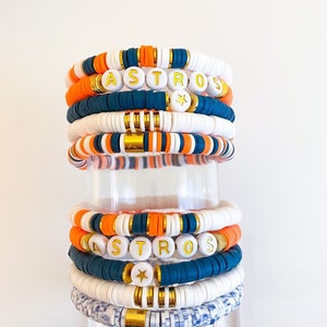 BEST SELLER Astros Heishi Bracelet | Polymer Clay Disc Bracelet | Stack Bracelet|custom Name ...