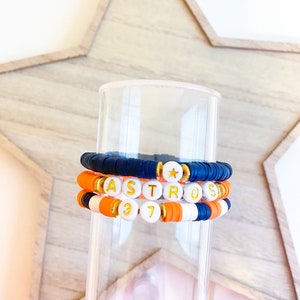 BEST SELLER Astros Heishi Bracelet | Polymer Clay Disc Bracelet | Stack Bracelet|custom Name ...