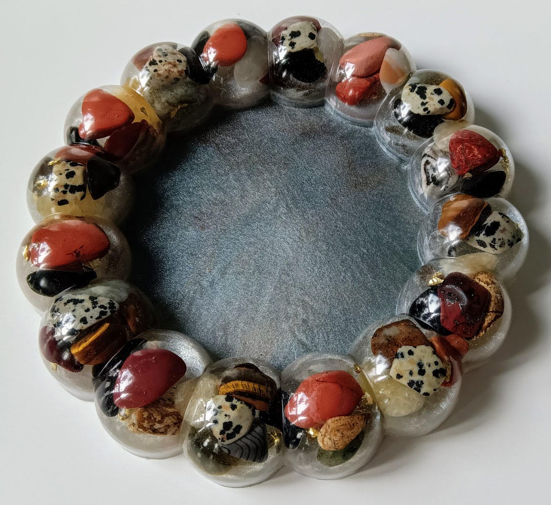 Resin Coaster, Resin and Mini Jasper Gemstones, Bubble Lip, Clear With ...