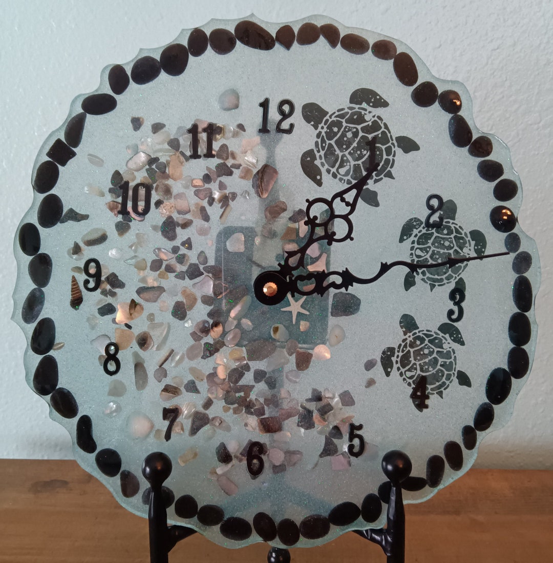 Clock, Resin Clock, Turtle Clock, Wall Mount, 9.5 Inches Round, Black ...
