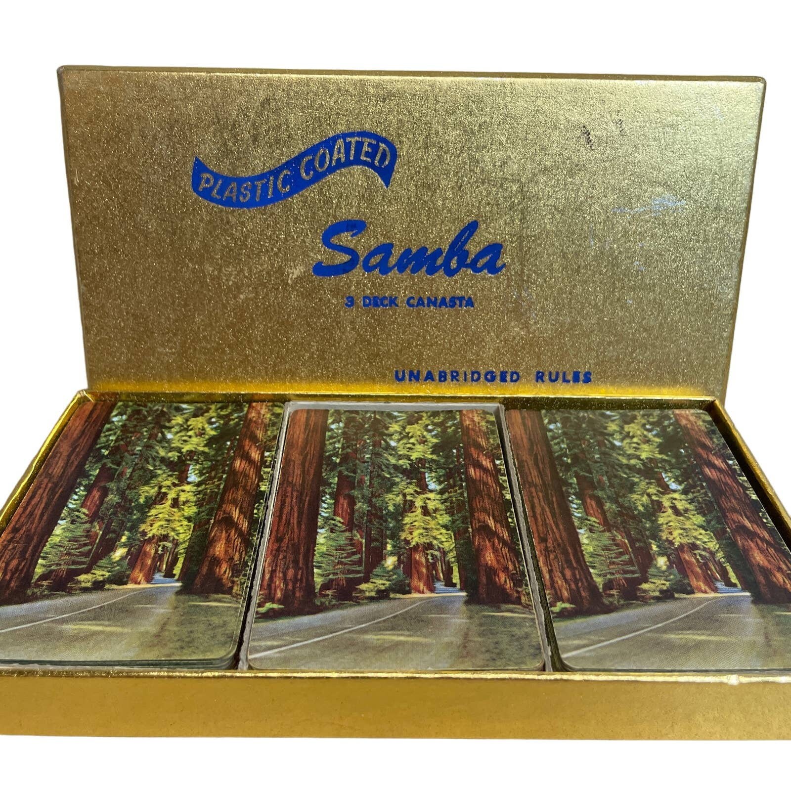 Samba Three Deck Canasta Set Gold Box Trees Souvenir of Calif - Etsy